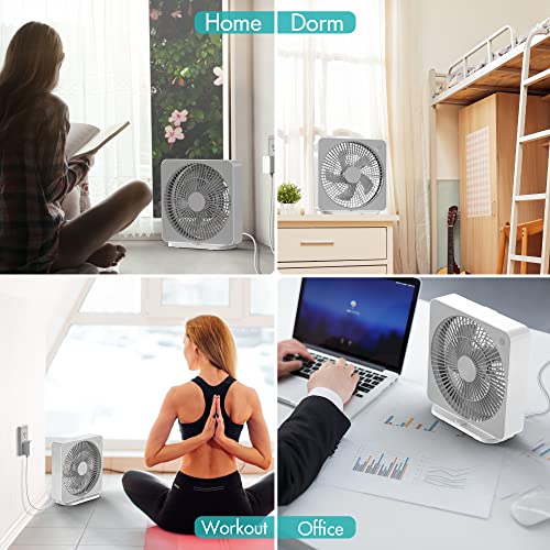 ASKPULION 10 Inch Small Box Fan, 3 Speeds Square Fan Powered by AC Adapter, Small Window Fan for Bedroom Bathroom Kitchen