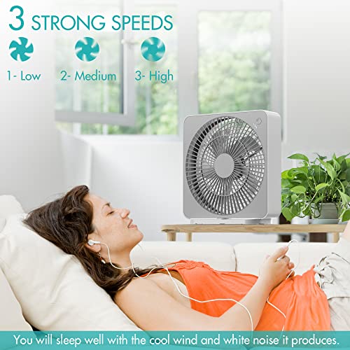 ASKPULION 10 Inch Small Box Fan, 3 Speeds Square Fan Powered by AC Adapter, Small Window Fan for Bedroom Bathroom Kitchen