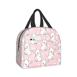 ucsaxue cute bunny and heart on pink lunch box reusable lunch bag work bento cooler reusable tote picnic boxes insulated container shopping bags for adult women men