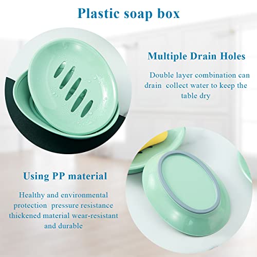 Kyraton Soap Dish 2 Pack, Plastic Soap Dishes, Non Slip Draining Soap Box, Soap Bar Holder Shower with Drip Tray, Easy Cleaning Soap Saver, Used in Kitchens, Bathrooms, Keeps The Soap Dry (Green)