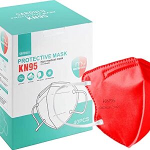 KN95 Face Masks for Kids Individually Wrapped 40 Pack Children's Safety Disposable Face Mask Breathable Protective Face Cover Mask Red 40