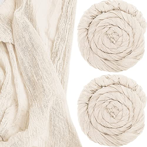 2 Pack Cheesecloth Gauze Table Runner, 13 Ft x 35 Inch Semi Sheer Table Cheese Cloth for Wedding Decor Bridal Shower Rustic Boho (Beige)