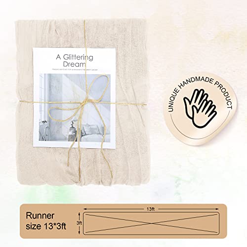 2 Pack Cheesecloth Gauze Table Runner, 13 Ft x 35 Inch Semi Sheer Table Cheese Cloth for Wedding Decor Bridal Shower Rustic Boho (Beige)