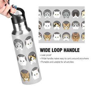 Cute Cat Kitten Water Bottle Kids Insulated Thermos Stainless Steel Hot Cold Water Flask Jug with Straw Lid for Sports Gym Running 20 oz