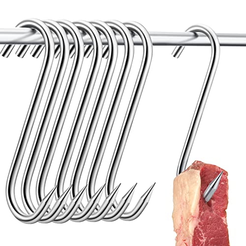 8 Pcs Meat Hook 8 Inch 10 mm Stainless Steel Hanging Meat Hook Butcher Hooks Processing S Shaped Meat Equipment Heavy Duty Meat Hanging Hooks Meat Hangers for Beef Sausage Fish Turkey Chicken Ribs