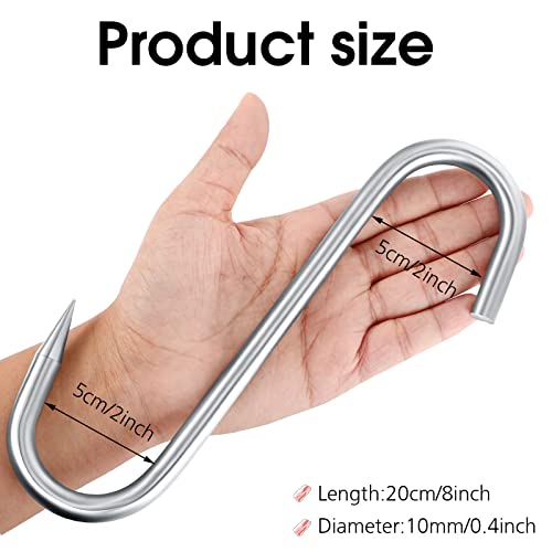 8 Pcs Meat Hook 8 Inch 10 mm Stainless Steel Hanging Meat Hook Butcher Hooks Processing S Shaped Meat Equipment Heavy Duty Meat Hanging Hooks Meat Hangers for Beef Sausage Fish Turkey Chicken Ribs