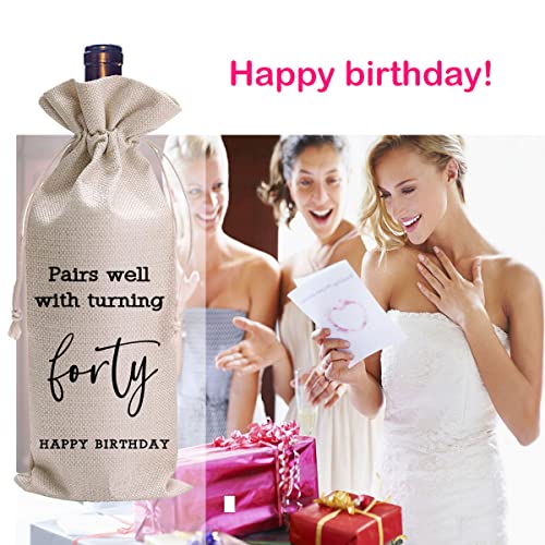 LANBAIHE 40th Birthday Wine Bag,Funny Birthday Party Gifts,Forty 40 Years Old Birthday Gifts Wine Bag for Mom,Wife, Friend,Sister,Brother, Him,Colleague,Coworker (40th Wine Bags)