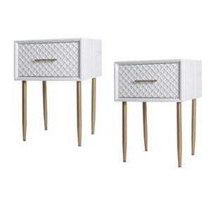 cozayh set of 2 modern spacious drawer nightstand side table, retro-inspired raised diamond motif, white 2-pack 1-drawer nightstand nightstands