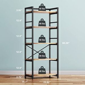 Denkee 5-Tier Bakers Rack for Kitchen with Storage, Industrial Microwave Stand Oven Shelf, Free Standing Kitchen Stand Storage Shelf (23.62 L x 15.75 W x 60.24 H, Rustic Brown)