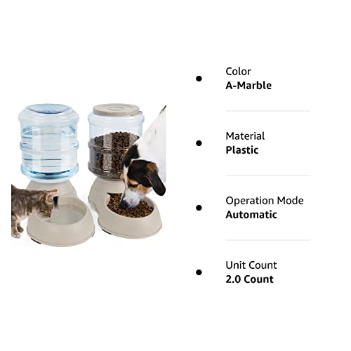 Automatic Dog Cat Feeder and Water Dispenser Set, Gravity Pet Feeding Station and Water Bowl Dispenser for Small Medium Large Pet Puppy Kitten Rabbit Bunny, 3.8L Large Capacity(Marble)