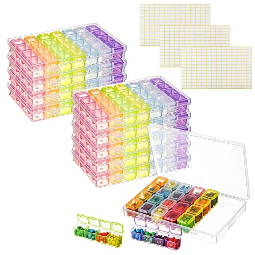 Tosnail 12 Pack 28 Grids Plastic Craft Organizer Case, Diamond Storage Box Containers with 588 Pieces Stickers - Great for Sewing, Crafting, Beading, Nail Art Rhinestones, Jewelry, Embroidery