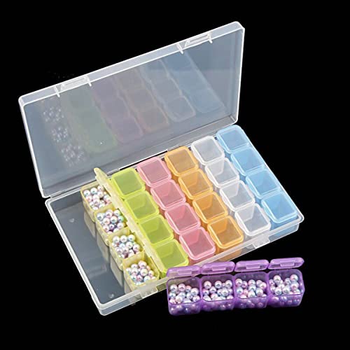 Tosnail 12 Pack 28 Grids Plastic Craft Organizer Case, Diamond Storage Box Containers with 588 Pieces Stickers - Great for Sewing, Crafting, Beading, Nail Art Rhinestones, Jewelry, Embroidery