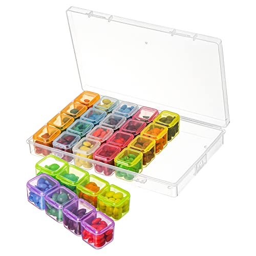 Tosnail 12 Pack 28 Grids Plastic Craft Organizer Case, Diamond Storage Box Containers with 588 Pieces Stickers - Great for Sewing, Crafting, Beading, Nail Art Rhinestones, Jewelry, Embroidery