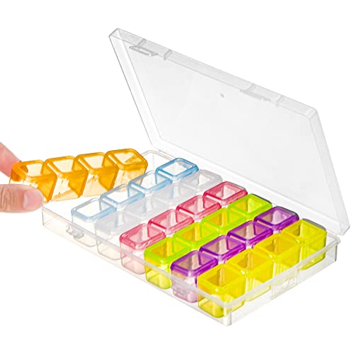 Tosnail 12 Pack 28 Grids Plastic Craft Organizer Case, Diamond Storage Box Containers with 588 Pieces Stickers - Great for Sewing, Crafting, Beading, Nail Art Rhinestones, Jewelry, Embroidery