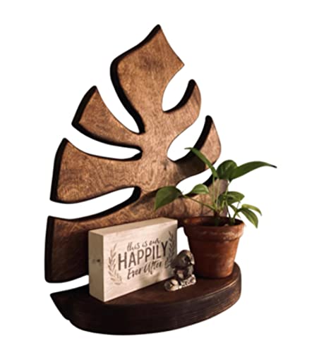 Kunpengzhao Monstera Shaped Shelf ，Monstera Leaf Shaped Wooden Wall Shelves，Floating Wall Shelf Monstera Leaf Shape，Home Shelf Display Holder for Living Room, Bedroom, Home Decor