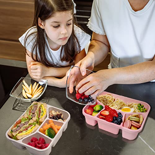 4 Pack Meal Prep Lunch Containers with 4 Compartments, Durable Bento Lunch Box, BPA Free, Wheat Straw Meal Prep Containers Reusable, Divided Food Storage Containers for Work