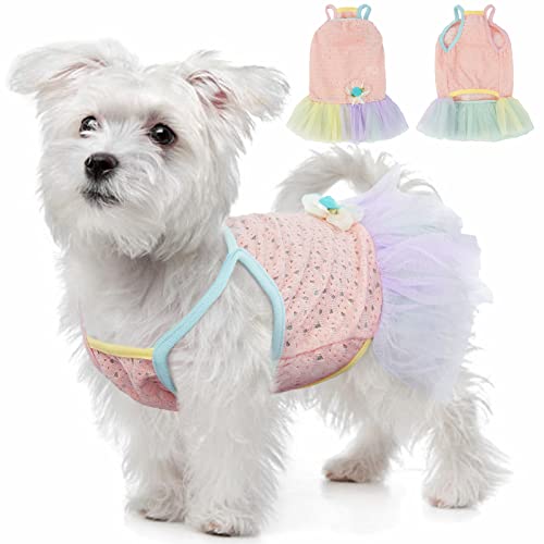 T'CHAQUE Elegant Princess Dog Dress with Colorful Tiered Layer Tutu Tulle, Pet Summer Clothes Dog Apparel for Puppy and Cats, Dog Birthday/Wedding Party Dresses Costume Casual Daily Pets Outfits, S