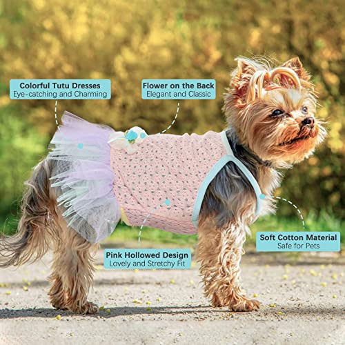 T'CHAQUE Elegant Princess Dog Dress with Colorful Tiered Layer Tutu Tulle, Pet Summer Clothes Dog Apparel for Puppy and Cats, Dog Birthday/Wedding Party Dresses Costume Casual Daily Pets Outfits, S