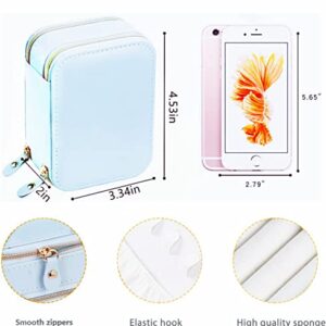 GASVAHA Small Jewelry Box Travel Jewelry Organizer: Travel Jewelry Case Jewelry Box Organizer for Women Girls, Cute Leather Jewelry Display Box Jewelry Bag for Rings Necklace Light Blue