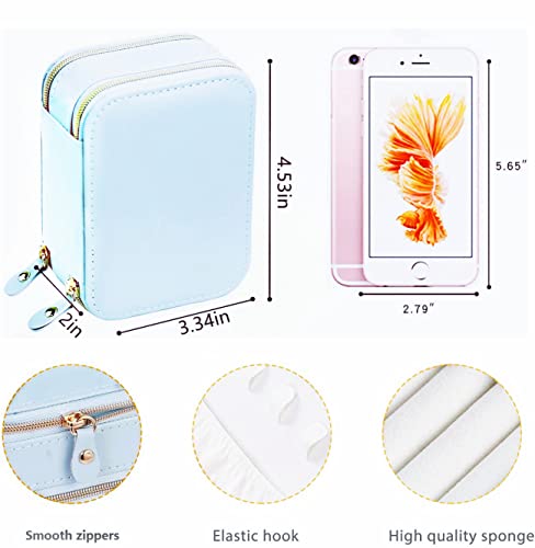 GASVAHA Small Jewelry Box Travel Jewelry Organizer: Travel Jewelry Case Jewelry Box Organizer for Women Girls, Cute Leather Jewelry Display Box Jewelry Bag for Rings Necklace Light Blue