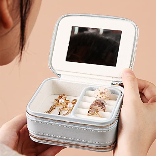 GASVAHA Small Jewelry Box Travel Jewelry Organizer: Travel Jewelry Case Jewelry Box Organizer for Women Girls, Cute Leather Jewelry Display Box Jewelry Bag for Rings Necklace Light Blue