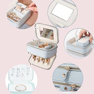 GASVAHA Small Jewelry Box Travel Jewelry Organizer: Travel Jewelry Case Jewelry Box Organizer for Women Girls, Cute Leather Jewelry Display Box Jewelry Bag for Rings Necklace Light Blue