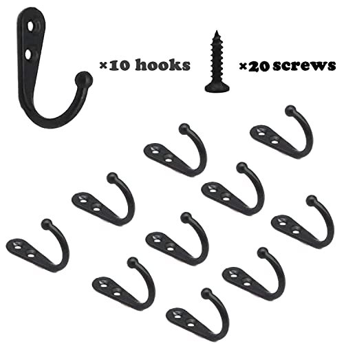 LUPANTER 10 pcs Black Coat Hooks for Hanging Hat, Towel, Key, Robe, Coats, Wall Mounted by Screws…