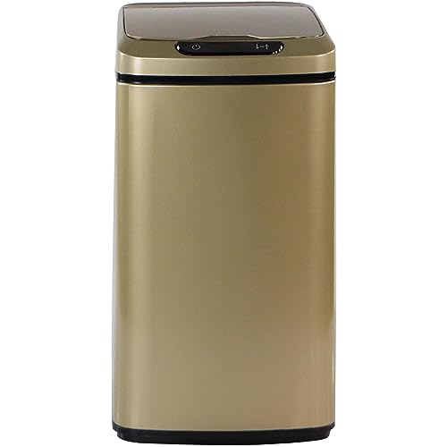 Hanover Home Hands-Free Metal Trash Can with Fingerprint-Resistant Finish, Soft-Close Motion Sensor Lid, and Removable Bin for Bathroom and Bedroom - 3.2 Gallons (12 Liters) in Gold