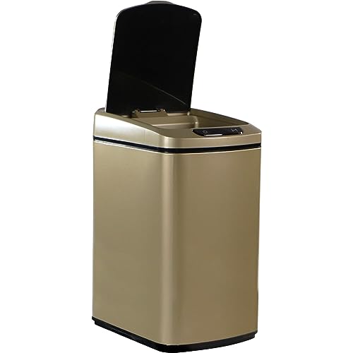 Hanover Home Hands-Free Metal Trash Can with Fingerprint-Resistant Finish, Soft-Close Motion Sensor Lid, and Removable Bin for Bathroom and Bedroom - 3.2 Gallons (12 Liters) in Gold