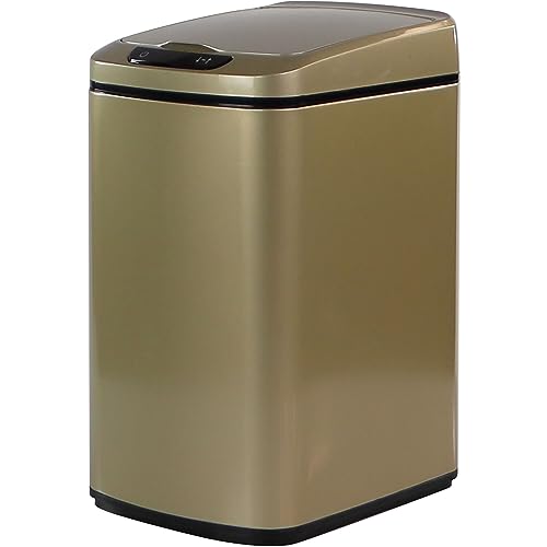 Hanover Home Hands-Free Metal Trash Can with Fingerprint-Resistant Finish, Soft-Close Motion Sensor Lid, and Removable Bin for Bathroom and Bedroom - 3.2 Gallons (12 Liters) in Gold