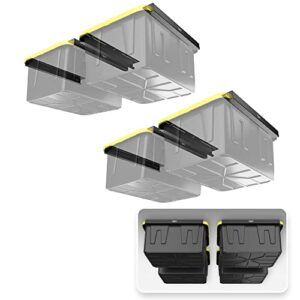 koova overhead bin rack for four bins | overhead garage storage rack to mount on ceiling with adjustable width | supports most black and yellow storage bins |4 sets