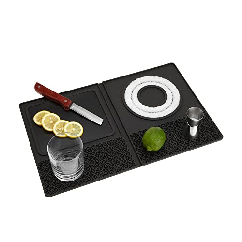 True Bar Mat, Multipurpose, Silicone Cocktail Prep Station, Rimmer, Cutting Board, Drying Mat, Set of 1, Black