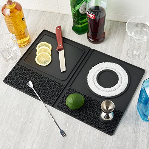 True Bar Mat, Multipurpose, Silicone Cocktail Prep Station, Rimmer, Cutting Board, Drying Mat, Set of 1, Black