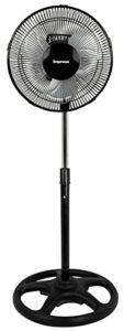 impress oscillating pedestal fan | quiet | aluminum blades | 3-speeds | adjustable hight | easy assembly | stable base design (10", black)