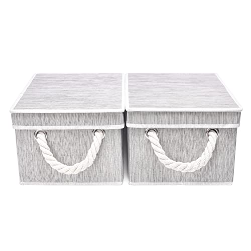 Foldable Fabric Storage Bin w/Cotton Rope Handles & Lid, Clay (11L), 2-Pack