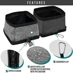 PetAmi Collapsible Dog Bowls 2 Pack, Food and Water Bowls Travel Set, Portable Pet Dish No Spill, Foldable Lightweight BPA Free Leakproof Bowls, Camping Hiking Walking Outdoor Gear Accessories, Gray