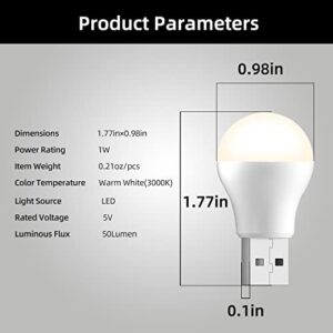 GANA Night Light for Kids, Comfortable LED Warm White Light Source (3000K) - Suitable for All USB Output Ports, Mini Portable Emergency Light, for Bedroom, Bathroom, Stairs or Camping (6PACK)…