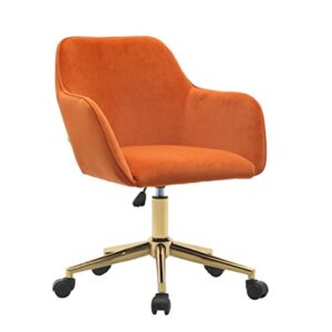 Goujxcy Swivel Office Chair Computer Task Chair with Wheels Microfiber Rolling Desk Chair with Wooden Arms and Height Adjustable Metal Base (Orange)