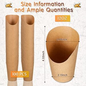 French Fries Holder 12oz French Fry Cups Disposable Paper Charcuterie Cups Popcorn Kraft Paper Cones Holder Brown Kraft Paper Food Fries Cup French Fry Paper Holder for Wedding Party Food(100 Pcs)