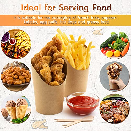 French Fries Holder 12oz French Fry Cups Disposable Paper Charcuterie Cups Popcorn Kraft Paper Cones Holder Brown Kraft Paper Food Fries Cup French Fry Paper Holder for Wedding Party Food(100 Pcs)