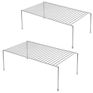 ipegtop set of 2 medium (13 x 9.4 inch) kitchen cupboard organiser, freezer cabinet storage shelf wire rack, rustproof stainless steel shelves for fridge pantries countertops utensils -chrome