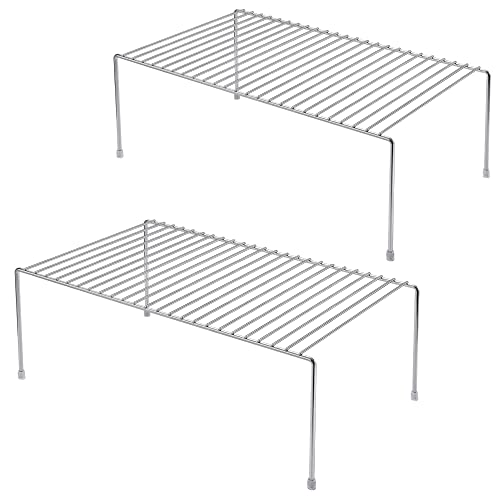 iPEGTOP Set of 2 Medium (13 x 9.4 Inch) Kitchen Cupboard Organiser, Freezer Cabinet Storage Shelf Wire Rack, Rustproof Stainless Steel Shelves for Fridge Pantries Countertops Utensils -Chrome