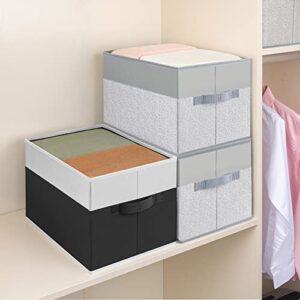 DIMJ Closet Storage Bins, Fabric Baskets for Shelves with Handles,Closet Shelf Organizer Bins for Organization, Storage Box Cubes for Closet, Wardrobe, Shelf, 3 Pack, Black and White