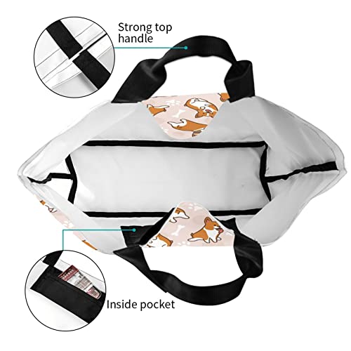 Qaonyui Corgi Cute Tote Bag for Women Large Capacity Reusable Shoulder Handbags Heavy Duty Bag for Grocery Beach Picnic