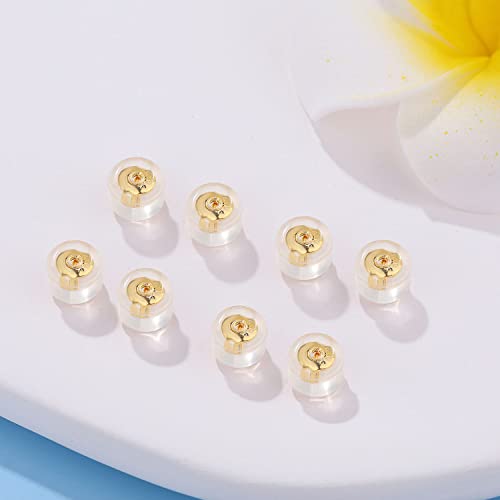 Kerryjewl 18K Gold Locking Secure Earring Backs for Studs, Silicone Earring Backs Replacements for Studs/Droopy Ears, No-Irritate Hypoallergenice Earring Backs for Adults&Kids (Gold)