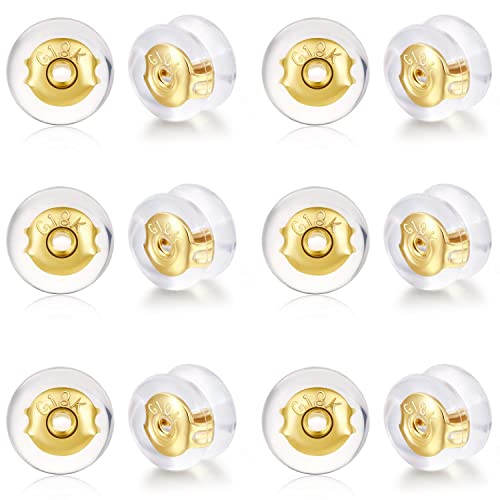 Kerryjewl 18K Gold Locking Secure Earring Backs for Studs, Silicone Earring Backs Replacements for Studs/Droopy Ears, No-Irritate Hypoallergenice Earring Backs for Adults&Kids (Gold)