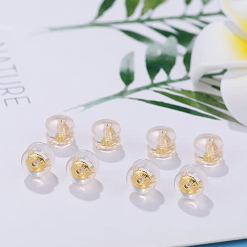 Kerryjewl 18K Gold Locking Secure Earring Backs for Studs, Silicone Earring Backs Replacements for Studs/Droopy Ears, No-Irritate Hypoallergenice Earring Backs for Adults&Kids (Gold)