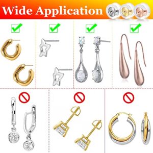 Kerryjewl 18K Gold Locking Secure Earring Backs for Studs, Silicone Earring Backs Replacements for Studs/Droopy Ears, No-Irritate Hypoallergenice Earring Backs for Adults&Kids (Gold)