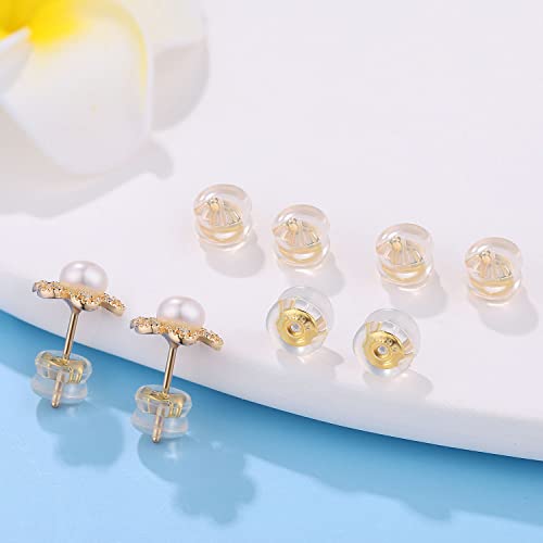 Kerryjewl 18K Gold Locking Secure Earring Backs for Studs, Silicone Earring Backs Replacements for Studs/Droopy Ears, No-Irritate Hypoallergenice Earring Backs for Adults&Kids (Gold)