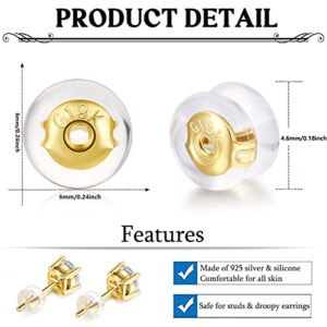 Kerryjewl 18K Gold Locking Secure Earring Backs for Studs, Silicone Earring Backs Replacements for Studs/Droopy Ears, No-Irritate Hypoallergenice Earring Backs for Adults&Kids (Gold)